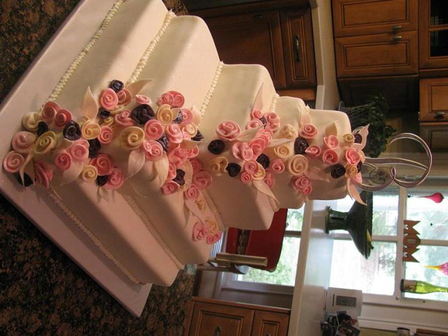 Ribbon Rose Wedding Cake - CakeCentral.com