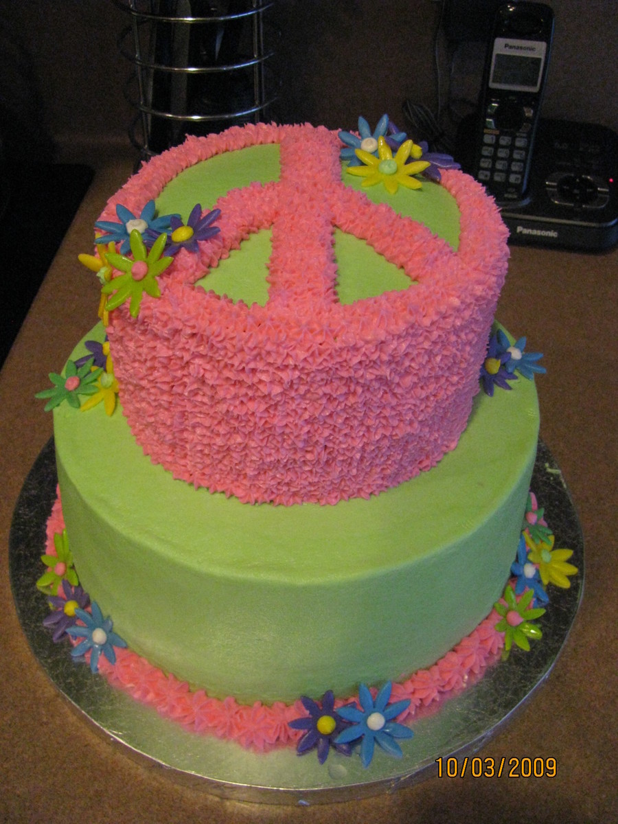 Peace Sign Cake W/ Flowers - CakeCentral.com