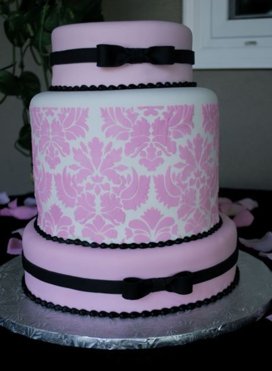 Pink And Black Damask - CakeCentral.com