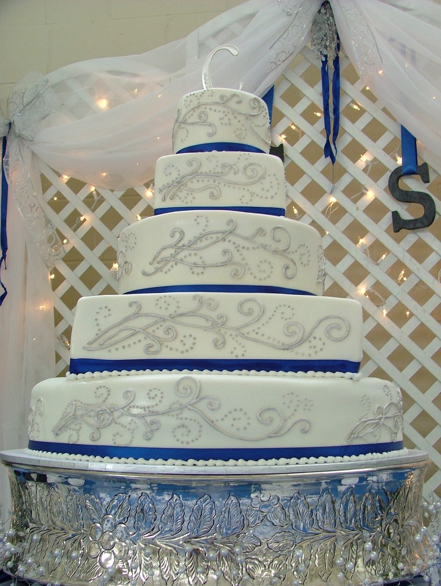 Silver Scroll Wedding Cake - CakeCentral.com