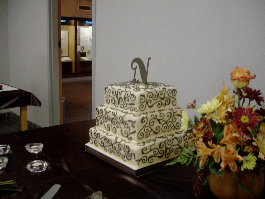 Square Wedding Cake With Scroll Work - CakeCentral.com