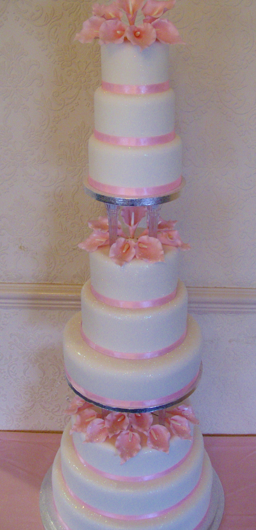 9 Tier Wedding Cake With Pink Lilies - CakeCentral.com