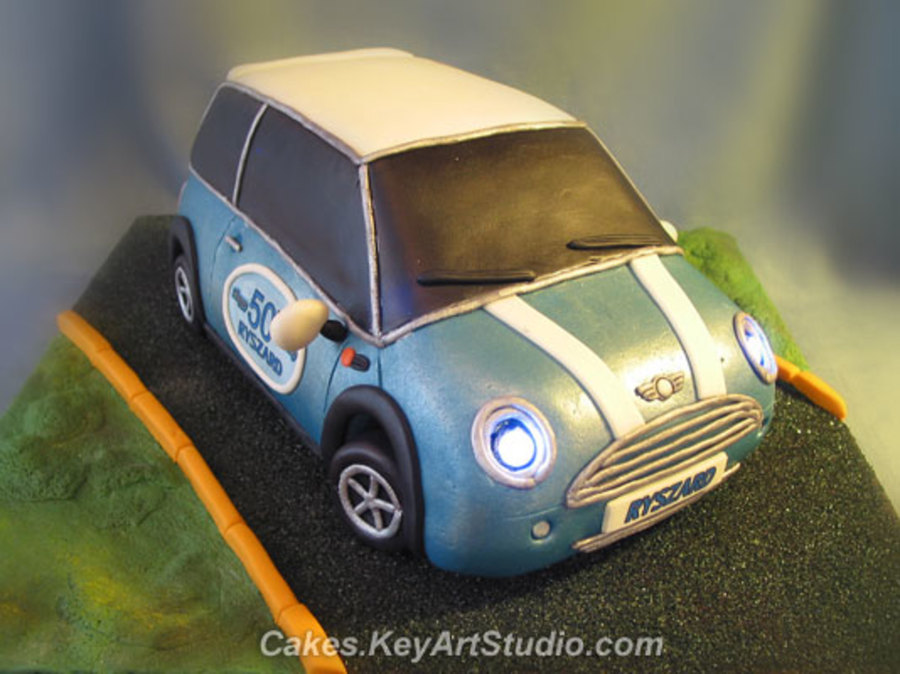 Mini Cooper Car Cake With Working Flashing Headlights - CakeCentral.com