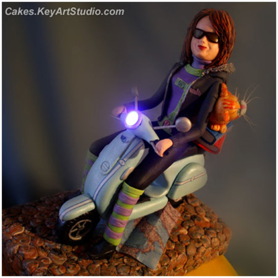 Lady Riding A Vespa Scooter Cake With Working Headlight - CakeCentral.com