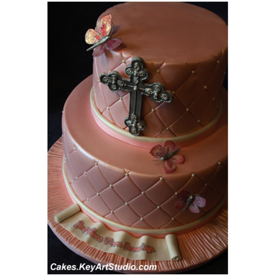 Pink Satin Baptism Cake For A Girl - CakeCentral.com
