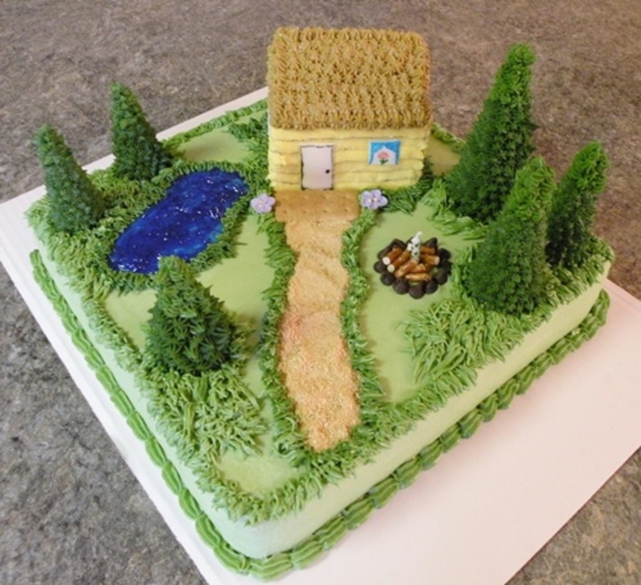 Cabin By The Lake Birthday Cake - CakeCentral.com