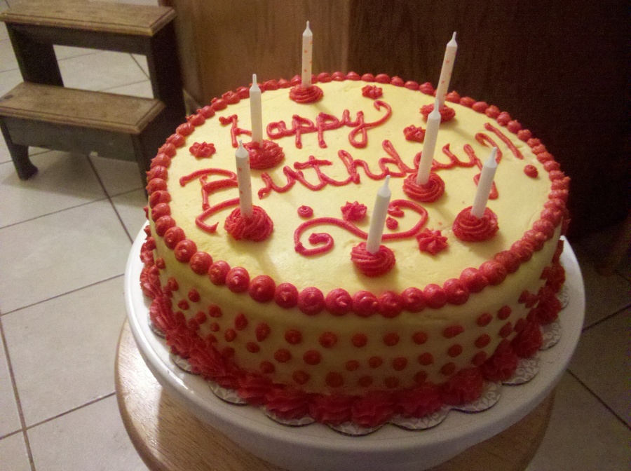 Yellow And Red Birthday Cake - CakeCentral.com