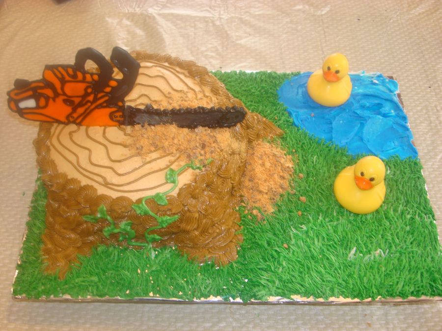 Chainsaw Tree Stump Cake - CakeCentral.com