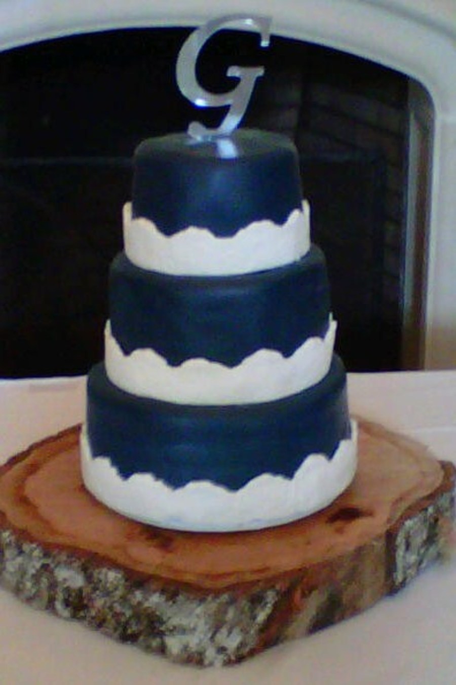 Navy Blue Wedding Cake With Lace - CakeCentral.com