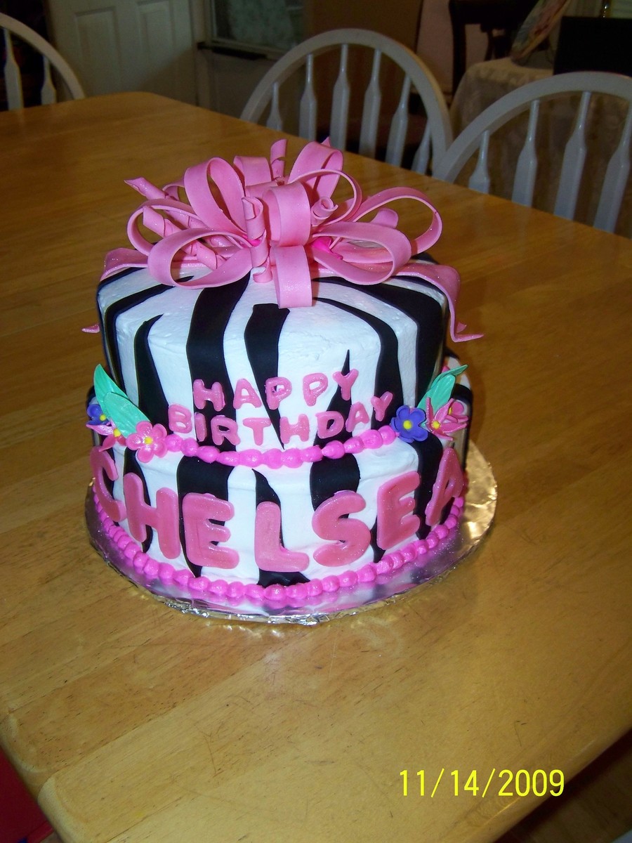Zebra Print Birthday Cake - CakeCentral.com