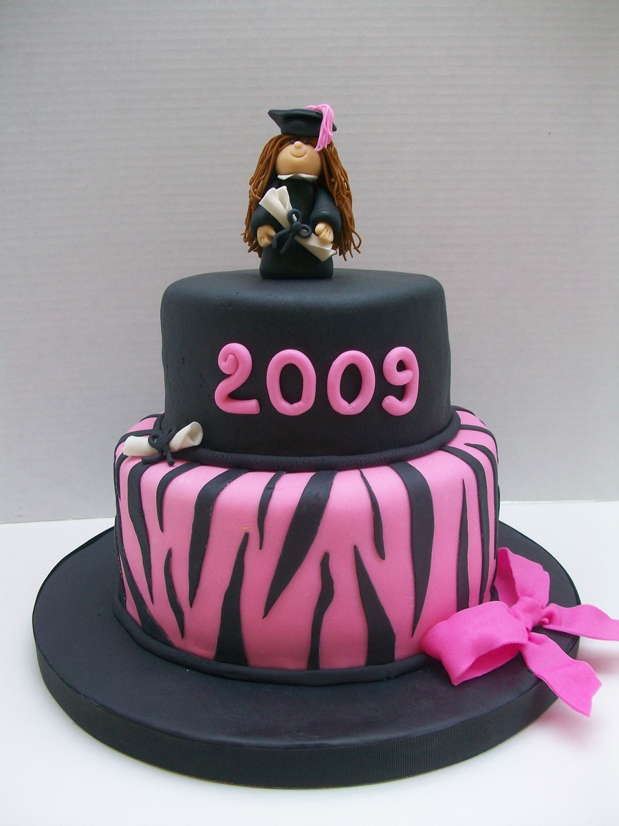 Hot Pink Zebra Print Graduation Cake - CakeCentral.com