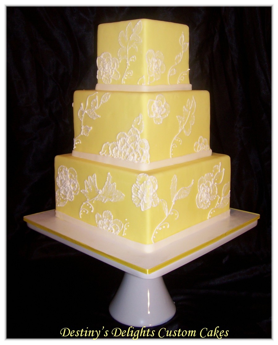 Yellow Square Wedding Cake - CakeCentral.com