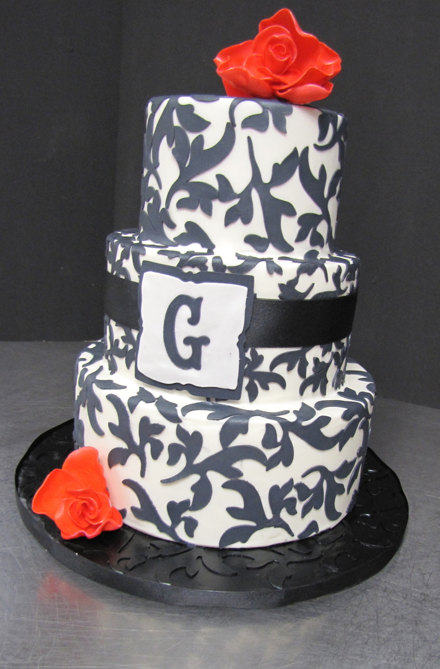 Damask Cricut Cake - CakeCentral.com