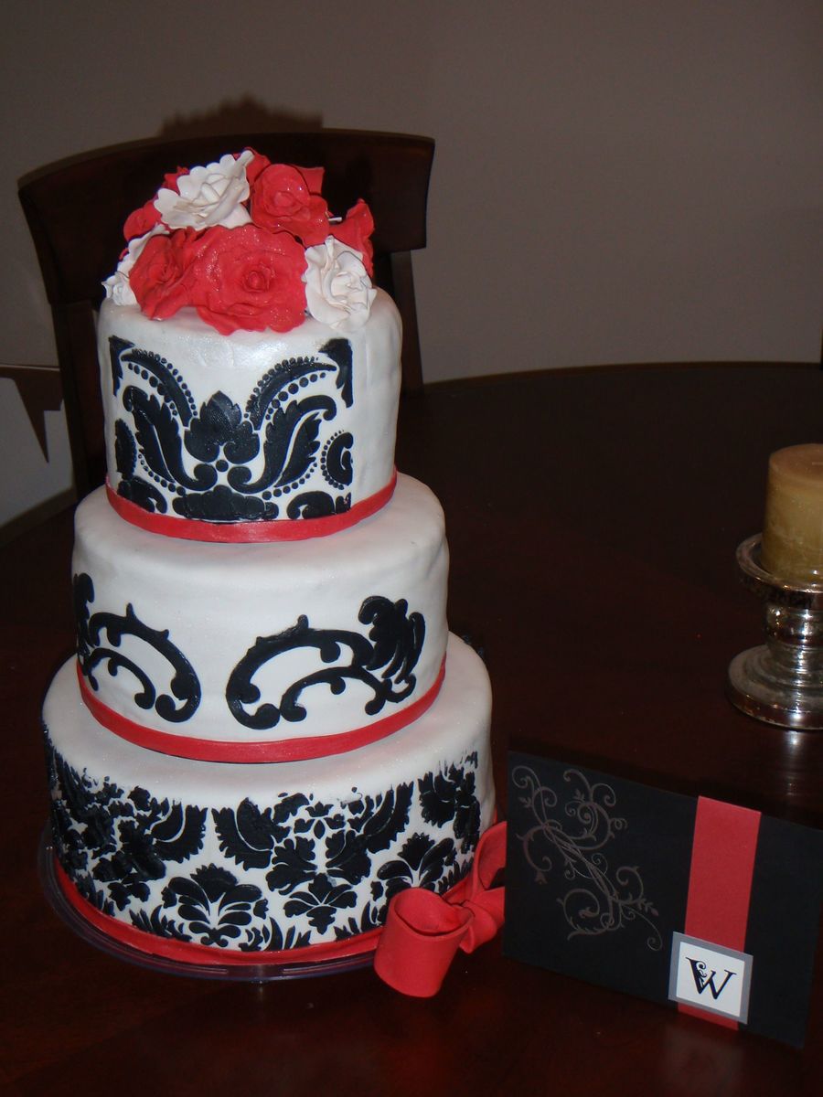 Damask Bridal Shower Cake - CakeCentral.com