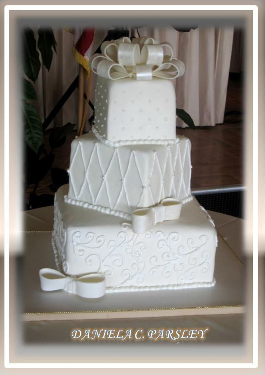 White Square 3 Tier Cake - CakeCentral.com