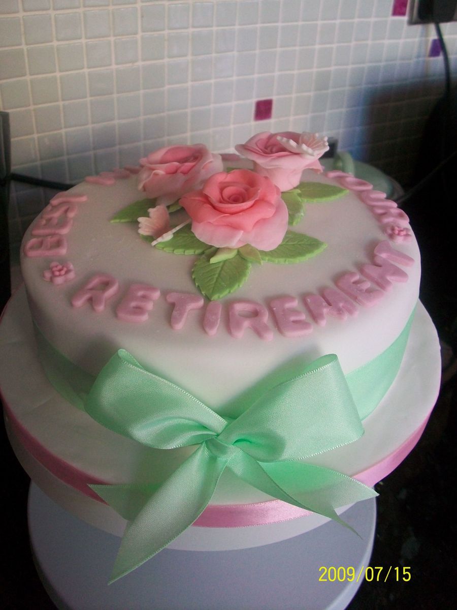 Pink Roses Retirement Cake - CakeCentral.com