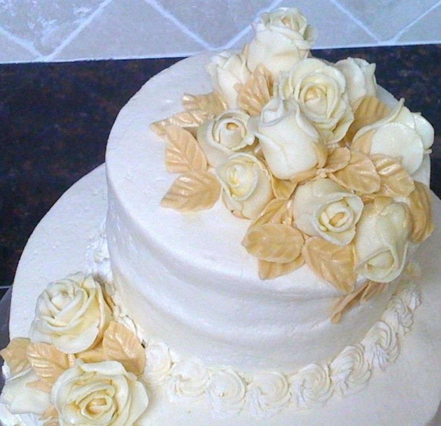 Ivory Stacked Cake, Fondant Roses - CakeCentral.com