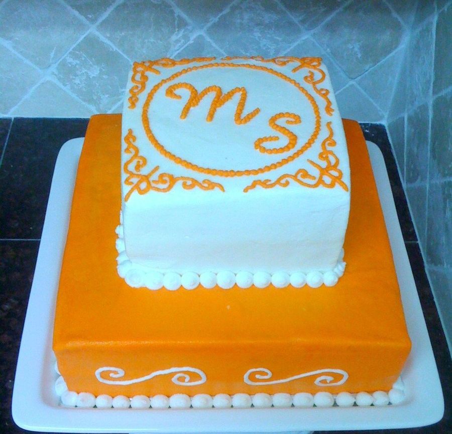 Orange White Bridal Shower Cake, Square, Stacked - CakeCentral.com