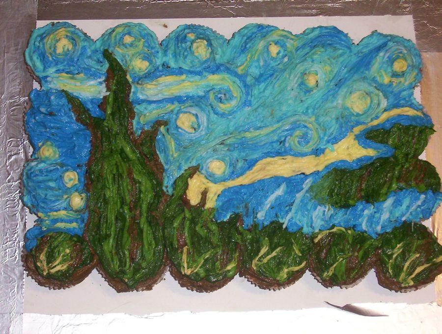 Van Gogh's 'starry Night'- Medium: Bc And Cupcakes! - CakeCentral.com