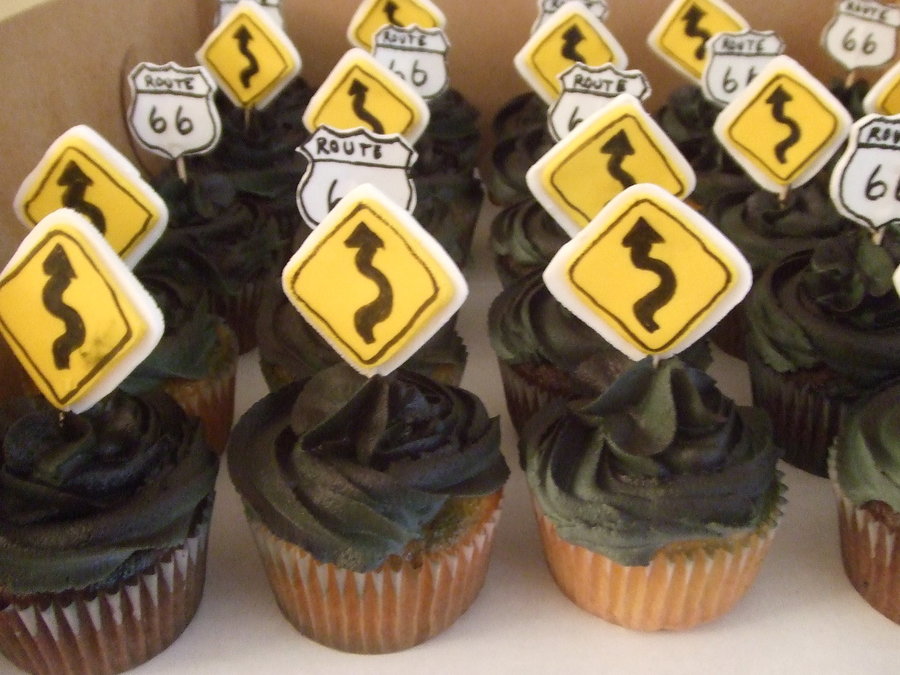 Cars Theme Cupcakes With Road Signs - CakeCentral.com