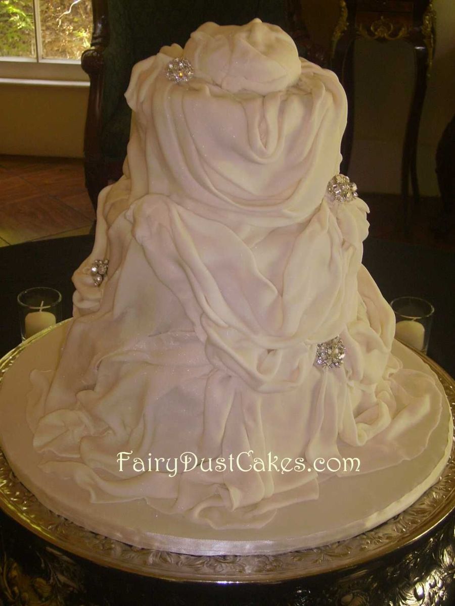 Draped Wedding Cake With Rhinestone Broaches - CakeCentral.com