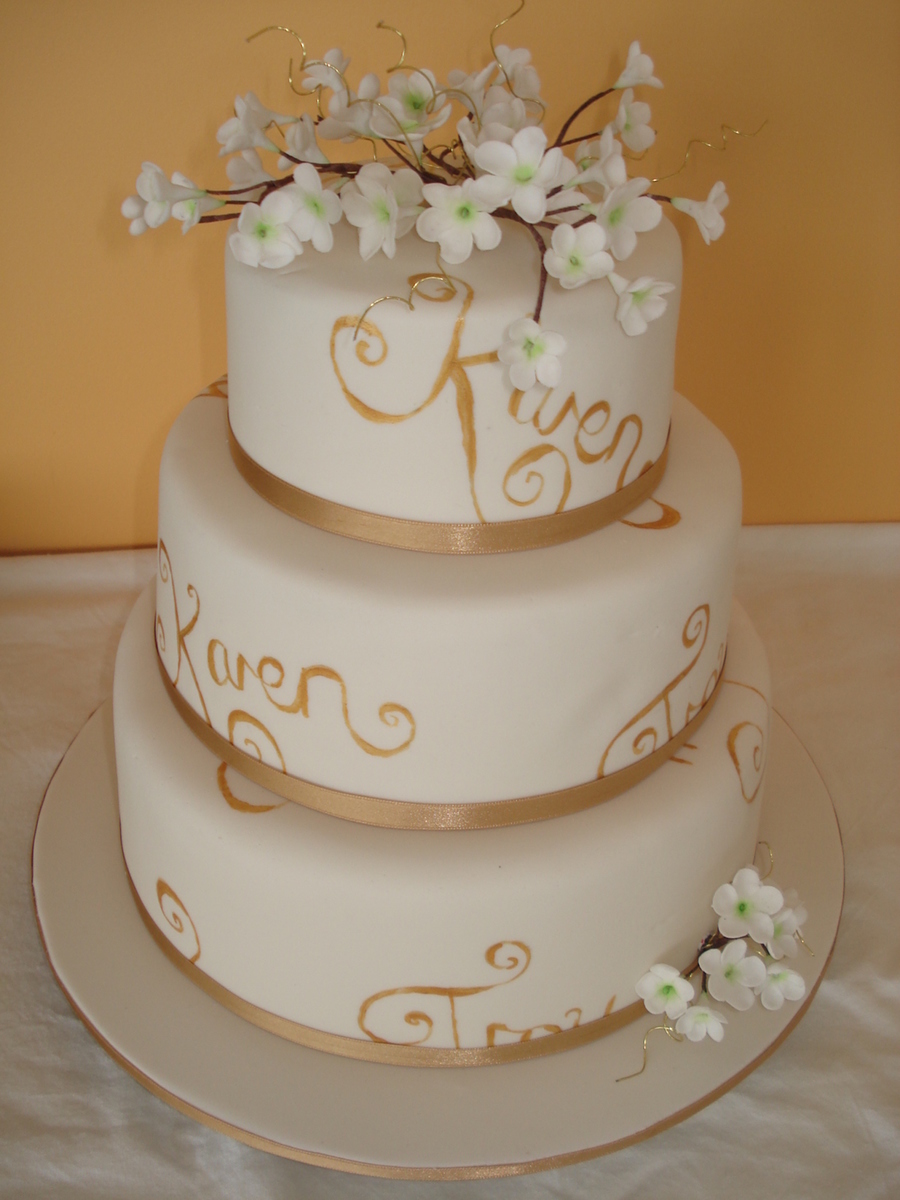 Wedding Cake With Freehand Painted Names - CakeCentral.com