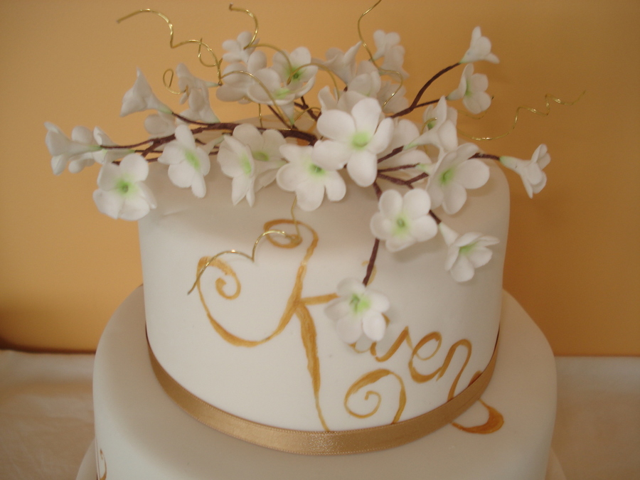Wedding Cake With Freehand Painted Names - CakeCentral.com