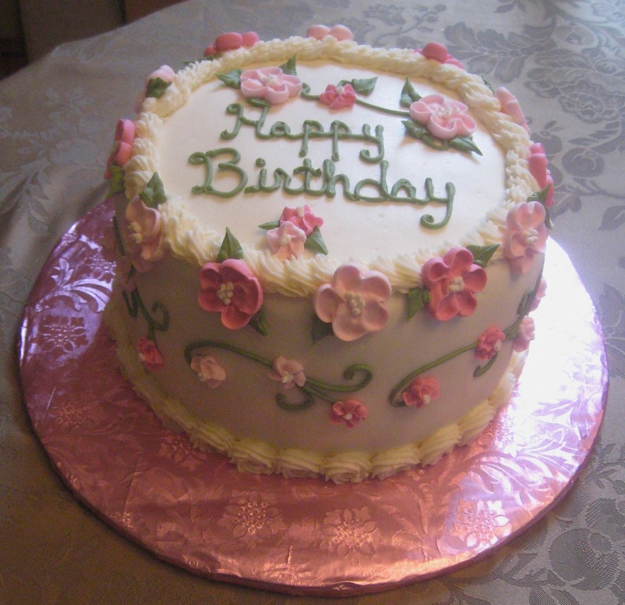 Birthday Cake With Pink Flowers - CakeCentral.com