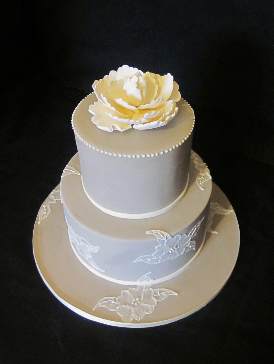 Brushed Embroidered Wedding Cake - CakeCentral.com