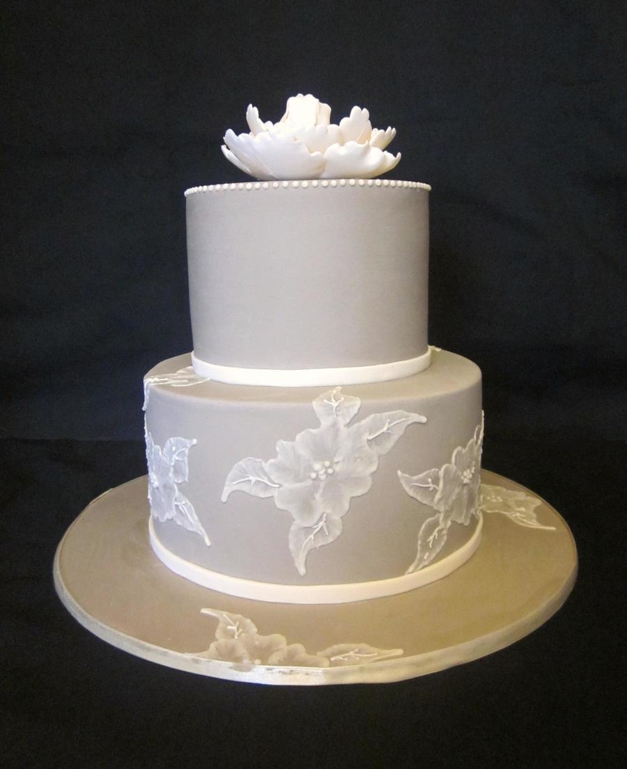 Brushed Embroidered Wedding Cake - CakeCentral.com