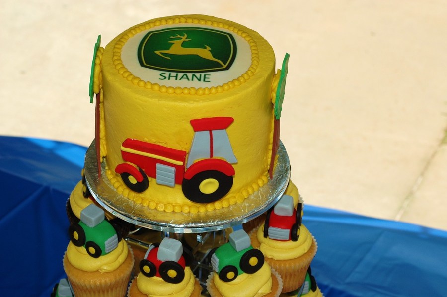 Tractor Theme Cake And Cupcake Tower - CakeCentral.com