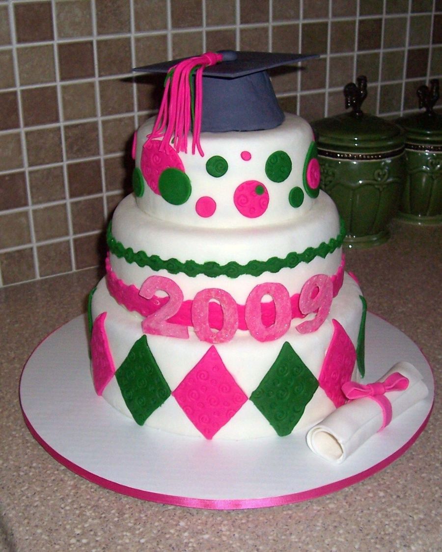 Pink And Green Graduation Cake - CakeCentral.com