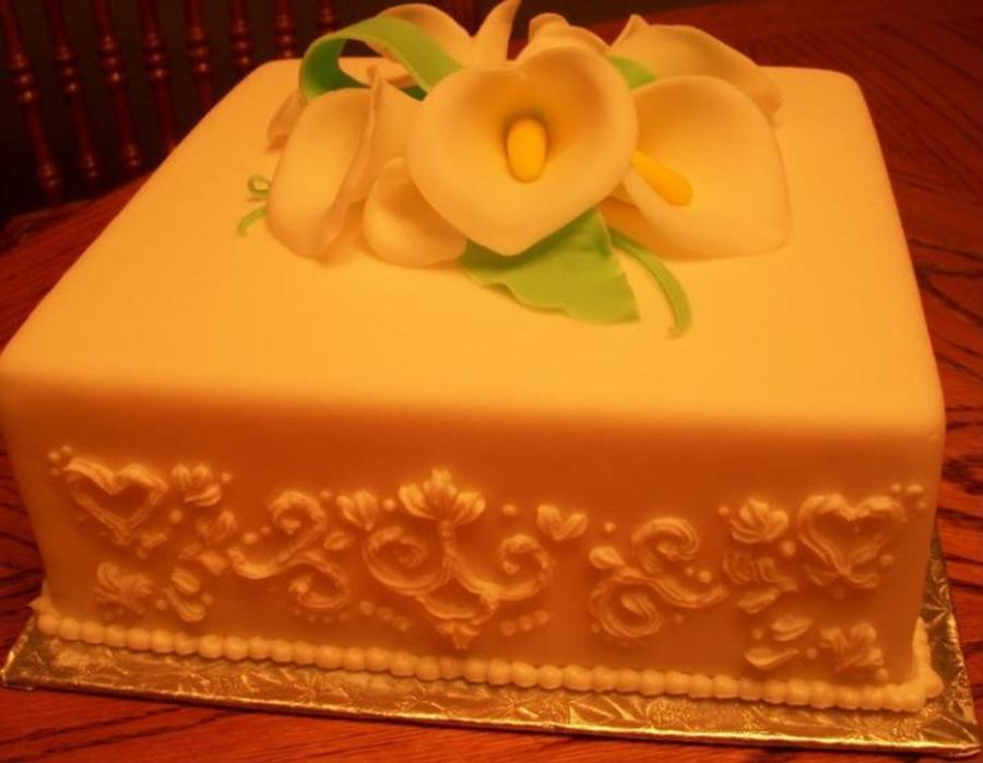 Square Tier With Calla Lily Topper - CakeCentral.com