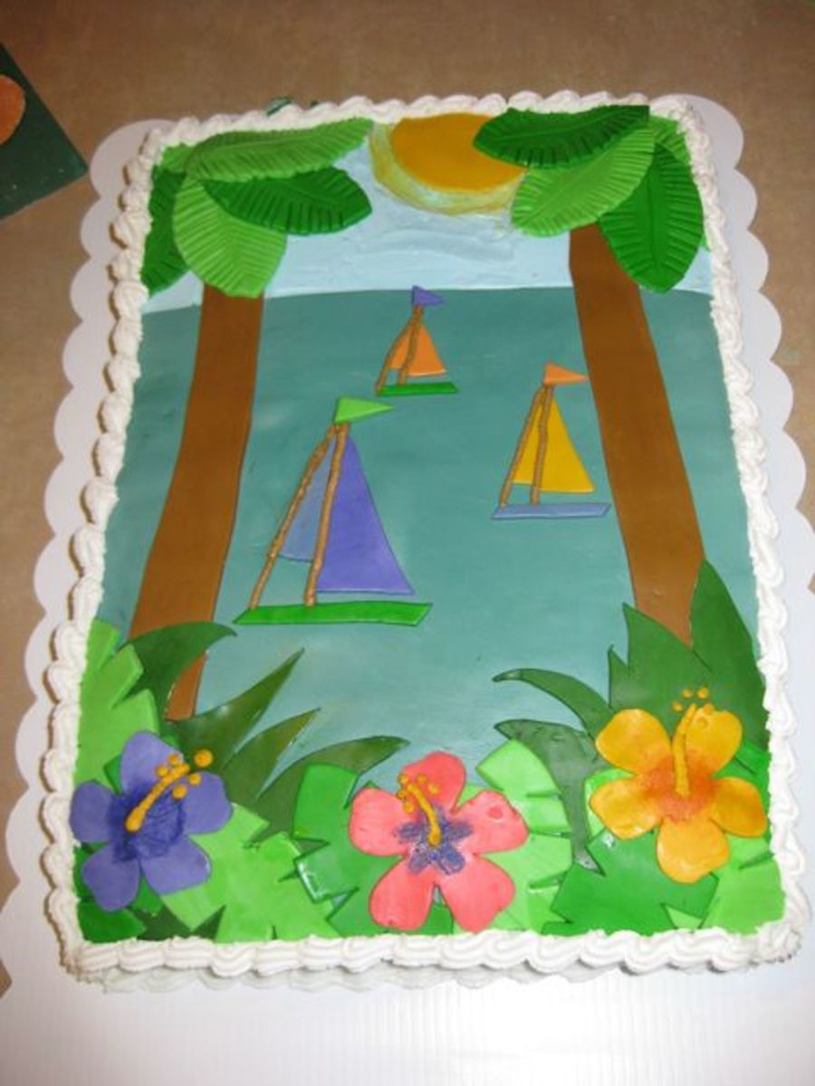 Sunset Fondant Birthday Cake - CakeCentral.com