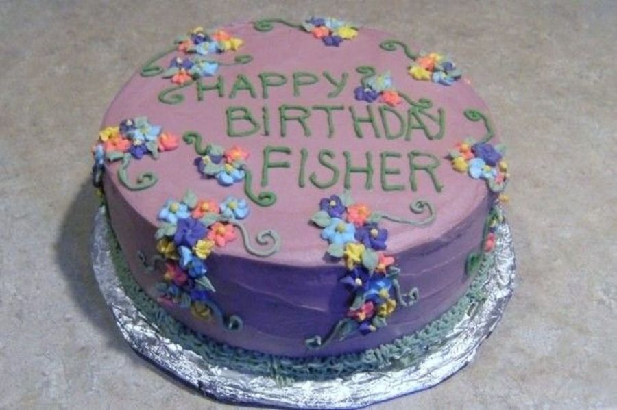 Fishers' Floral Scroll Birthday Cake - CakeCentral.com