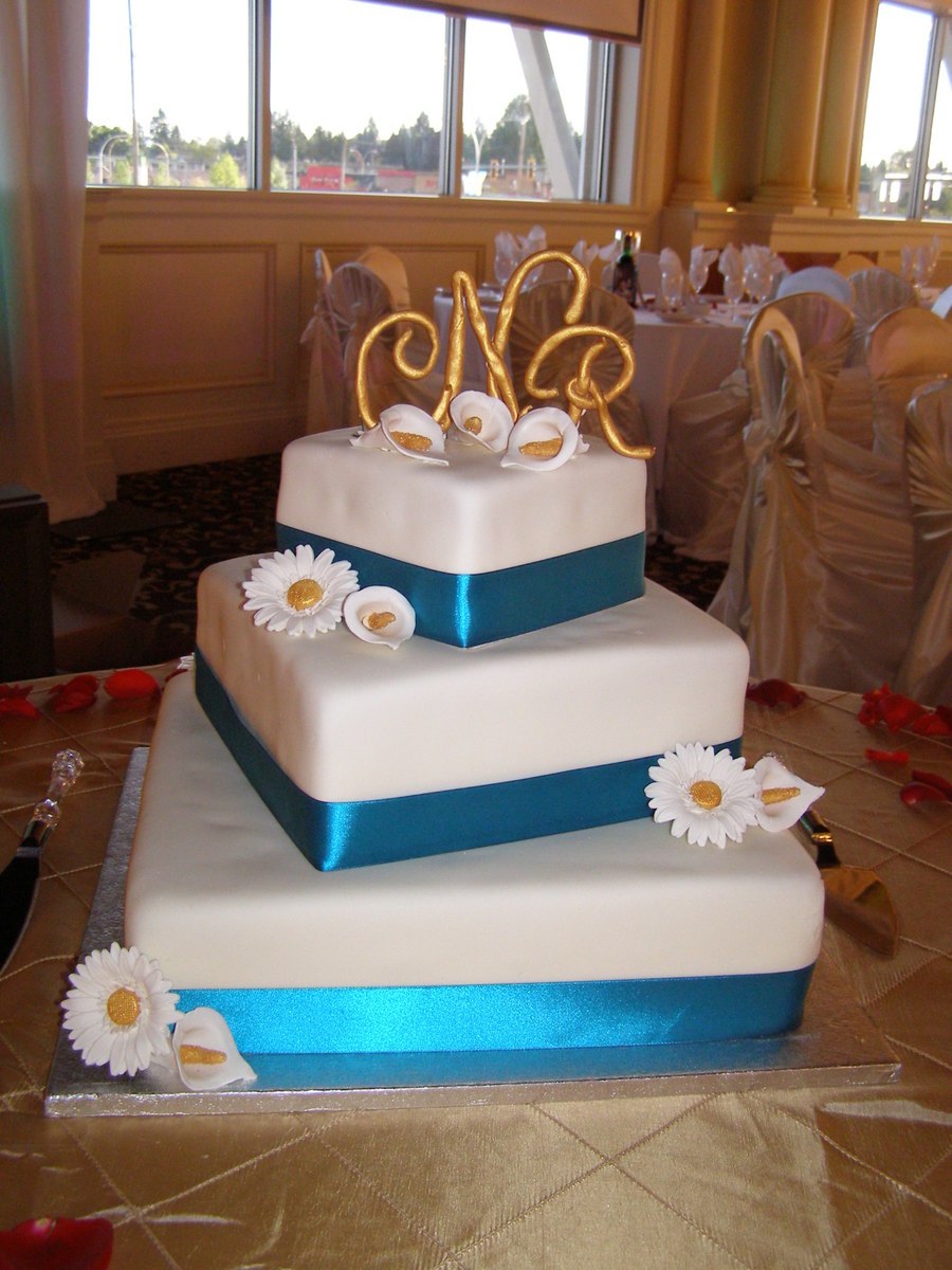 Turquoise & Gold Wedding Cake - CakeCentral.com
