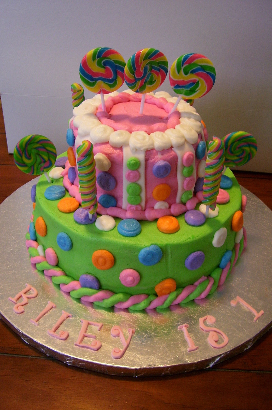 Candy Shoppe Polka Dot Lollipop 1St Birthday Cake - CakeCentral.com