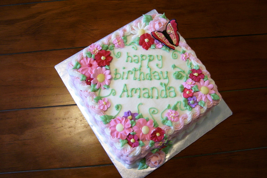 Beautiful Spring Flowers With Butterfly Birthday Cake - CakeCentral.com