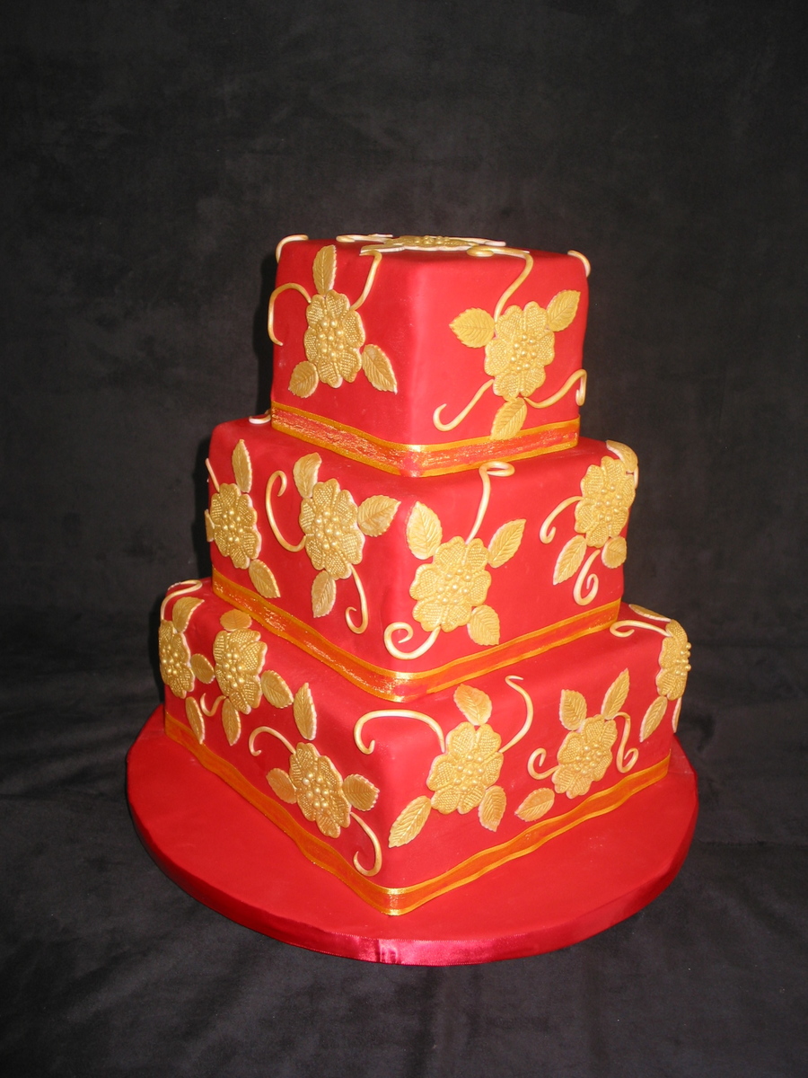 Red And Gold Cake - CakeCentral.com