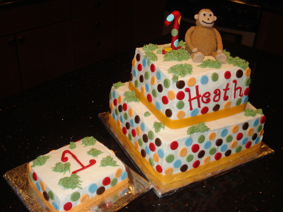 Polka Dot Monkey Birthday Cake - CakeCentral.com