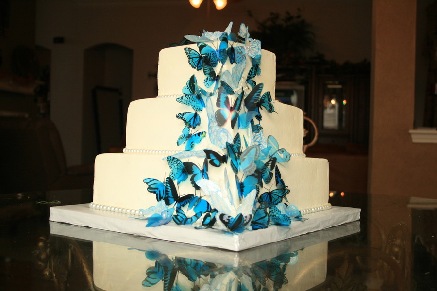 Blue Butterfly Wedding Cake - CakeCentral.com