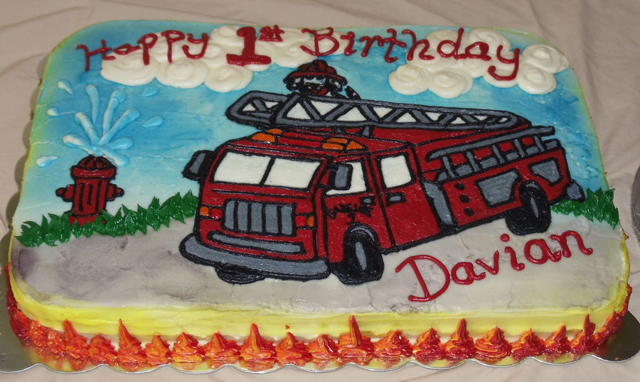 Firetruck Sheet Cake - CakeCentral.com
