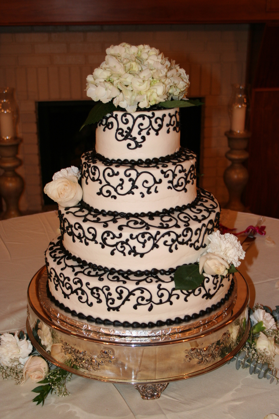 Black And White Wedding Cake With Scroll Work - CakeCentral.com