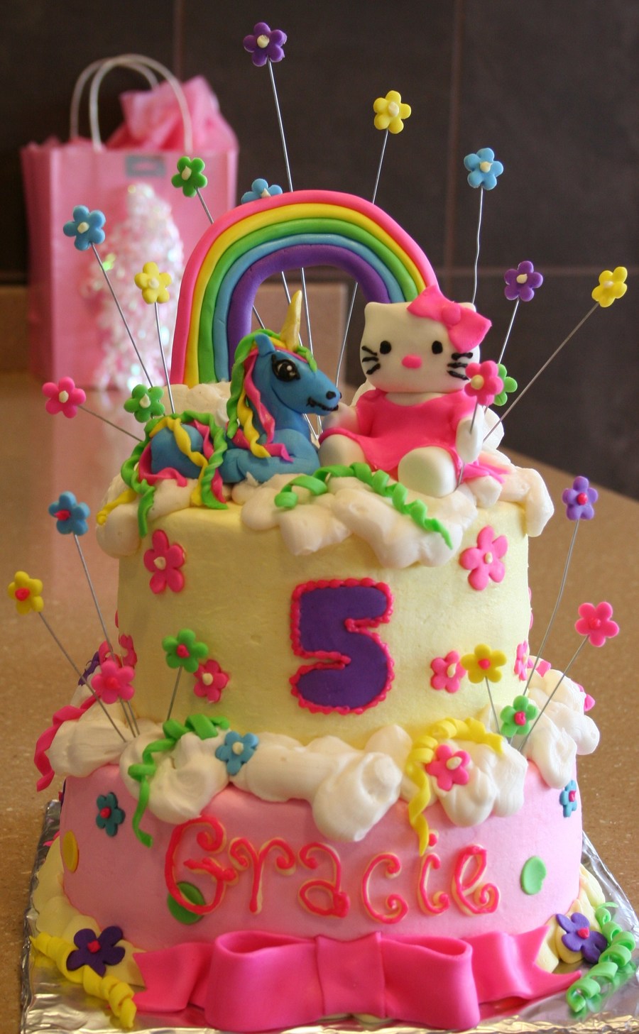 Hello Kitty, Unicorn, And Rainbow Cake - CakeCentral.com
