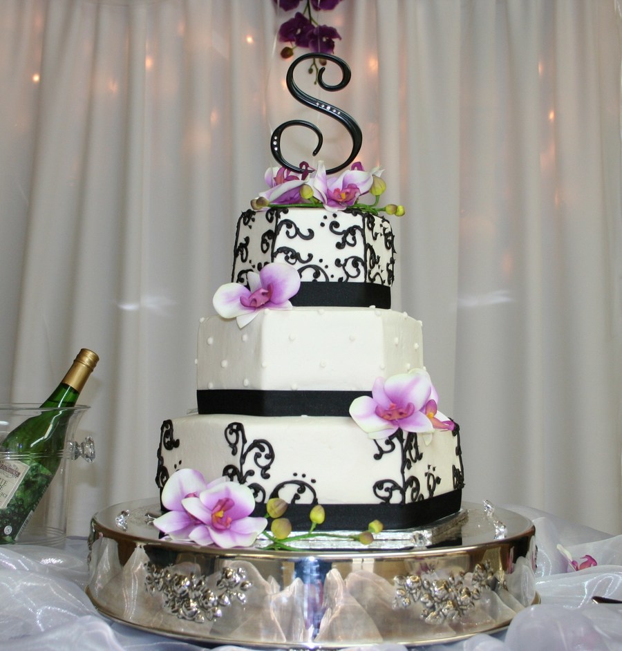 Black Scroll Work Wedding Cake - CakeCentral.com