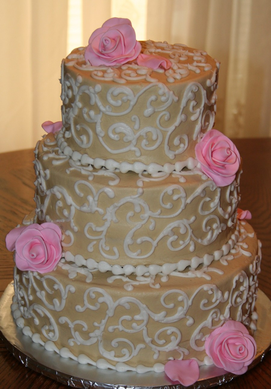 3 Tier Wedding Cake With Scrollwork - CakeCentral.com