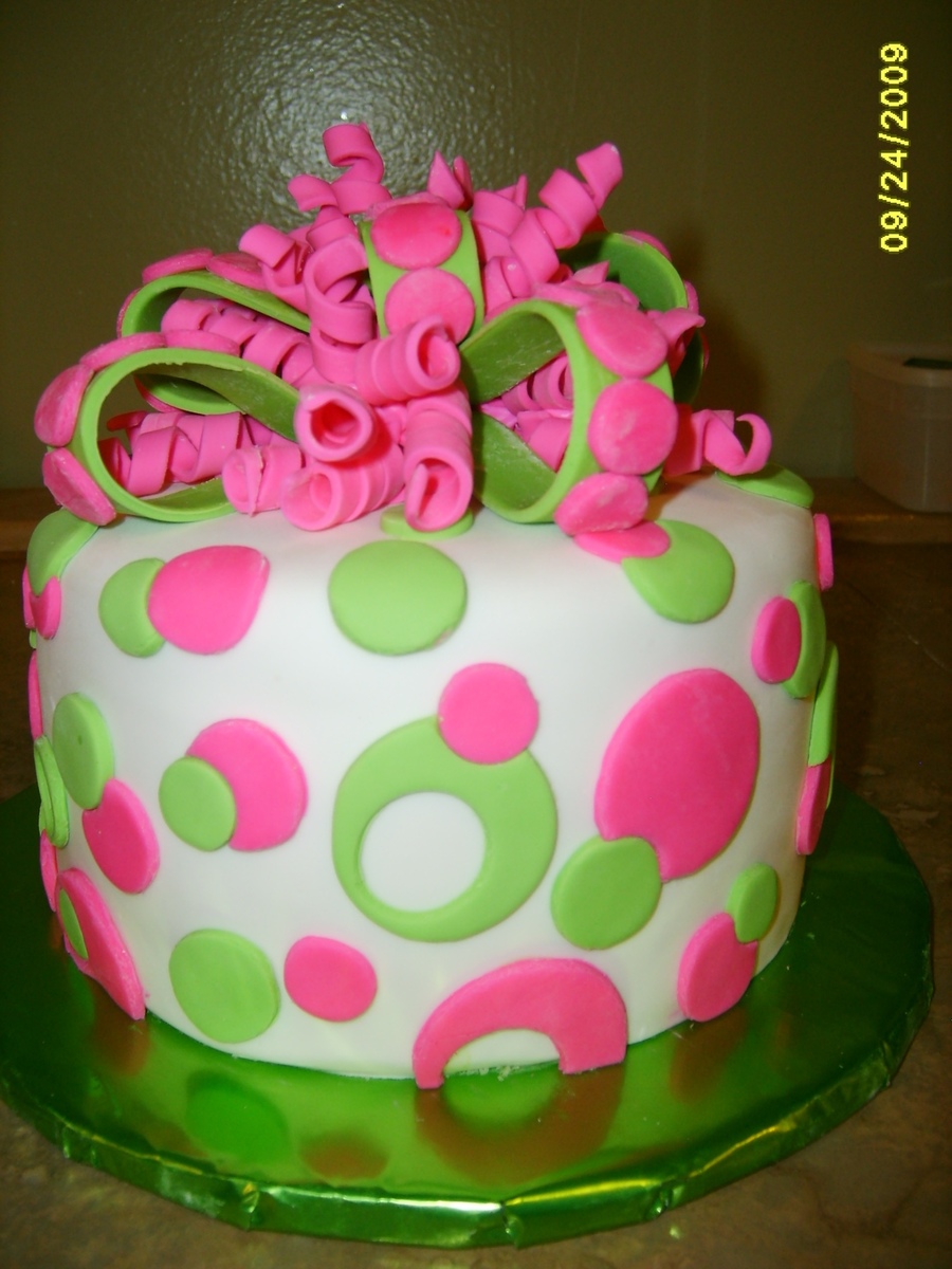Pink And Green Birthday Cake - CakeCentral.com