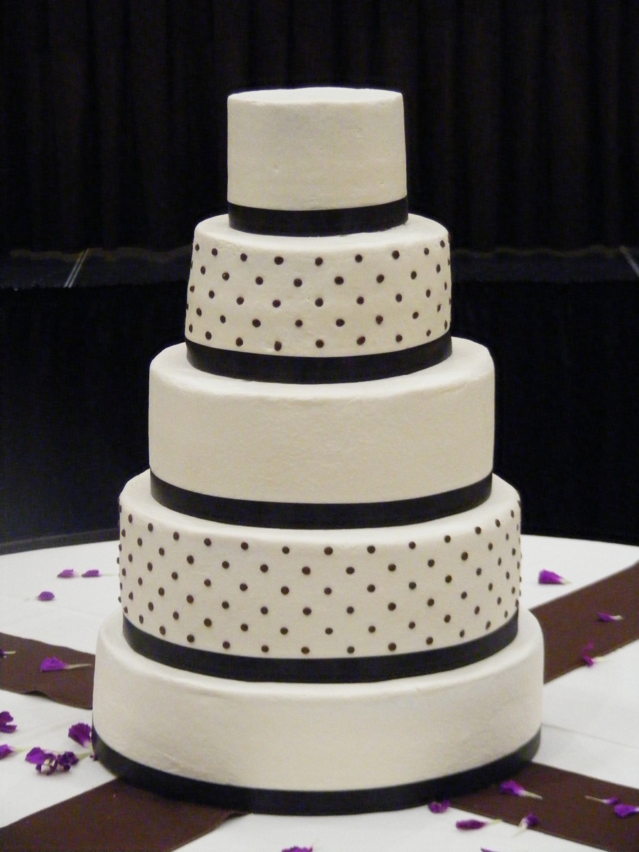 Off White And Brown Polka Dot Buttercream Wedding Cake - CakeCentral.com