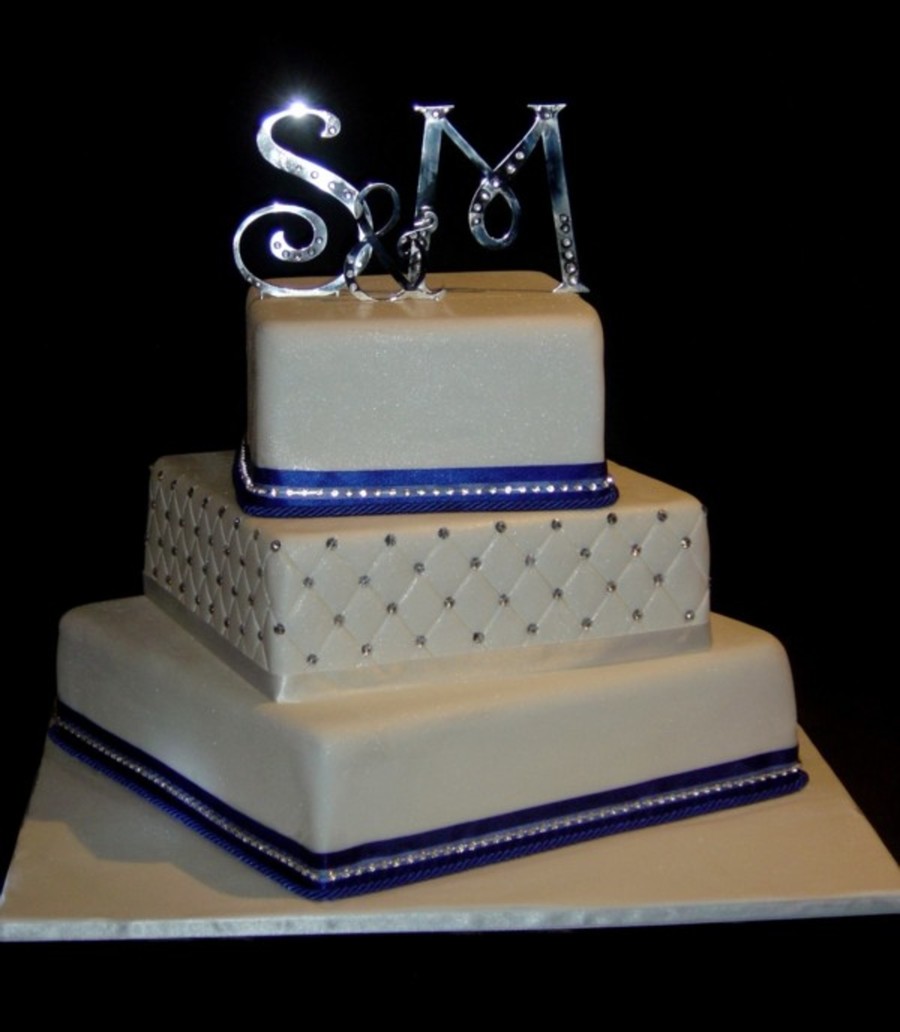 Stepped Square Wedding Cake With Diamonte - CakeCentral.com