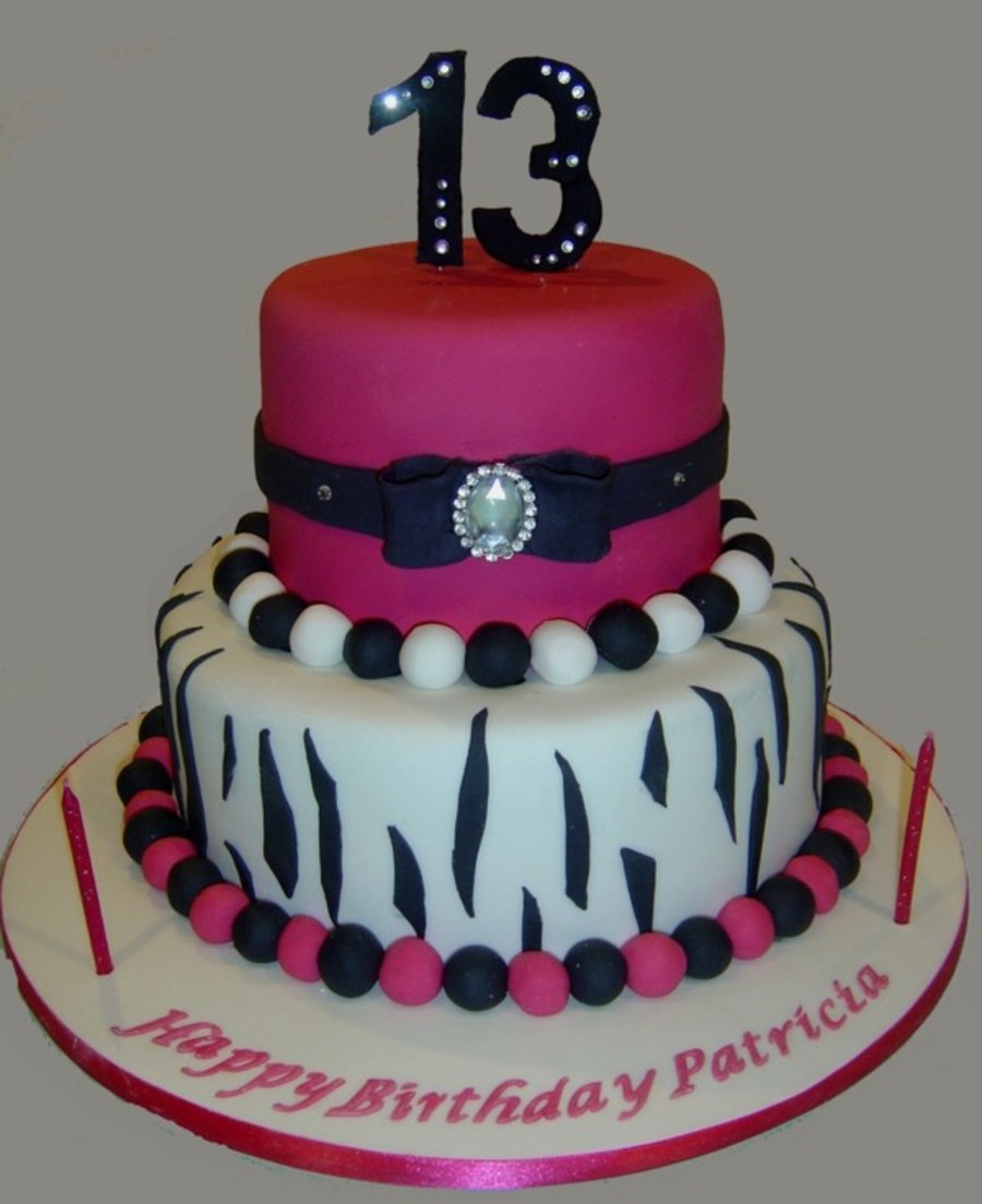 Hot Pink And Zebra 13Th Birthday Cake - CakeCentral.com